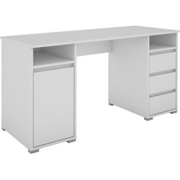 Schreibtisch ByLiving "Lobo", wei&szlig; (wei&szlig;, wei&szlig;, wei&szlig;), B:138cm H:75cm T:55cm, Tische, Schreibtisch, Breite 138 cm, Computertisch mit Schubladen, im modernen Design
