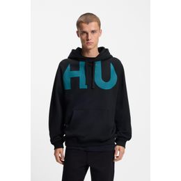 Hoodie HUGO BLUE, Herren, Gr. L, schwarz001, Sweatware, Obermaterial: 100% Baumwolle, unifarben, loose fit normal, Rundhals, Rippb&uuml;ndchen, Sweatshirts Hoodie, Loose Fit, Druck vorne und hinten, Kapuze mit Kordelzug, K&auml;ngurutasche