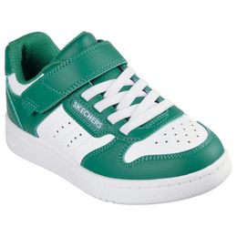 Sneaker Skechers "QUICK STREET", Jungen, Gr. 27, gr&uuml;n (gr&uuml;n, wei&szlig;), Lederimitat, kontrastfarbene Details, Schuhe Sneaker, Retro Sneaker mit Klettverschluss, Gr&ouml;&szlig;enschablone zum Download