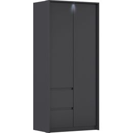 Dreht&uuml;renschrank Rauch "Mainz mit Passepartout", grau (graumetallic), B:96cm H:212cm T:58cm, Holzwerkstoff, Schr&auml;nke, Dreht&uuml;renschrank, optional mit Beleuchtung, Au&szlig;ent&uuml;ren mit Push-to-Open Funktion