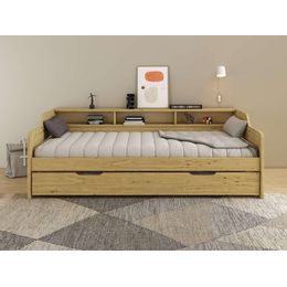 Daybett OTTO HOME "REETE1", Stauraum, Funktionsbett, Kinderbett, inklusive Schubkasten", beige (natur, natur), B:110,9cm H:69,4cm L:205,1cm, Daybetten, Daybett, mit Regalen, FSC zertifiziertes Massivholz (Kiefer), Landhausstil