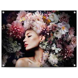 Poster Reinders "Frau mit Blumenhut", rosa (farbe bild(er): rosa), B:80cm H:60cm T:0,1cm, Leinwand, Bilder, Poster, Outdoor f&uuml;r Garten oder Balkon