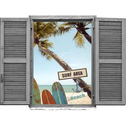 Wandtattoo queence "Surf Beach", bunt, B:80cm H:60cm T:0,1cm, Wandtattoos, Wandtattoo, Wandsticker, Wandbild, selbstklebend, 3D, Fenster