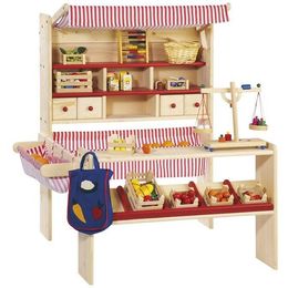 Kaufladen Pinolino "Marktstand Lucy", beige (natur, rot), Kaufl&auml;den, KinderB:95cm H:123cm T:108cm, Fichtenholz, Kaufladen, Made in Europe, B:95cm H:123cm T:108cm