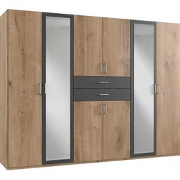 Kleiderschrank wimex "Diver Dreht&uuml;renschrank mit Spiegel, 180, 225 o. 270cm breit", grau (plankeneichefb, graphit, griffe alu), B:270cm H:207cm T:58cm, Schr&auml;nke, Kleiderschrank, Bestseller Schlafzimmerschrank wahlweise 3 Innenausstattungen
