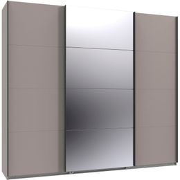 Kleiderschrank wimex "Mugano, Made in Germany, Lieferung bis in Deine Etage und Stellort", schwarz (saharagrau, griffe schwarz), B:225cm H:208cm T:65cm, Holzwerkstoff, Schr&auml;nke, Kleiderschrank, 3 Schwebet&uuml;ren, gro&szlig;e Gr&ouml;&szlig;en, mit oder ohne Spiegel, Metallgriffe