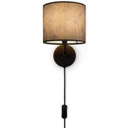 Paco Home Wandleuchte "Luca Pillar", schwarz, H: 26,5cm, Leuchten, Stofflampe Rund Wandleuchte Mit Stecker Wohnzimmer Flur Vintage Retro, Wandleuchte