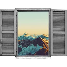 Wandtattoo queence "Berge", blau, B:80cm H:60cm T:0,1cm, Wandtattoos, Wandtattoo, Wandsticker, Wandbild, selbstklebend, 3D, Fenster