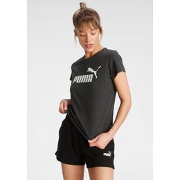 T-Shirt Puma "ESS LOGO TEE", Damen, Gr. XS, grau (schwarz gray heather), Jersey, Obermaterial: 100% Baumwolle, meliert, regular fit normal, Rundhals, Shirts T-Shirt, Regular Fit Passform, sportlicher Stil, Kurzarmdesign