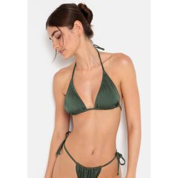 Triangel-Bikini-Top LSCN BY LASCANA "Nele", Damen, Gr. 34, Cup A/B, gr&uuml;n (olive), Polyamid, leicht gl&auml;nzend, unifarben, Bikini-Oberteile Triangel-Bikini-Top, mit gl&auml;nzender Beschichtung