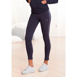 Leggings Kangaroos, Damen, Gr. 52/54, N-Gr, blau (marine), Single Jersey, Obermaterial: 95% Baumwolle, 5% Elasthan, unifarben, figurbetont lang, Hosen Leggings, mit schmalem Piping, Loungewear, Topseller