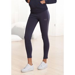 Leggings Kangaroos, Damen, Gr. 56/58, N-Gr, blau (marine), Single Jersey, Obermaterial: 95% Baumwolle, 5% Elasthan, unifarben, figurbetont lang, Hosen Leggings, mit schmalem Piping, Loungewear, Topseller