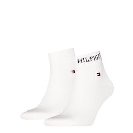 Kurzsocken Tommy Hilfiger "TH MEN QUARTER 2P HILFIGER TAB", Herren, Gr. 43-46, wei&szlig;, Baumwollmischung, normal, Socken Kurzsocken, Logo-Flag und Schriftzug