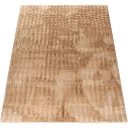 Hochflor-Teppich Paco Home "Arnheim 743", beige, B:200cm H:27mm L:280cm, Polyester, Teppiche, Hochflor-Teppich, Uni Farben, Wellen Muster, besonders weich, Hoch-Tief Effekt