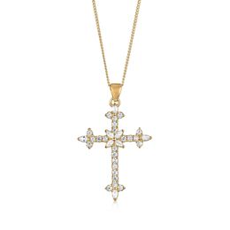 Silberkette Elli "Halskette Kreuz Zirkonia Marquise Religion 925 Sterling Silber" Gr. 45, gold, Halsketten, Damen, mit Stein, Silber 925 (Sterlingsilber), Silberkette