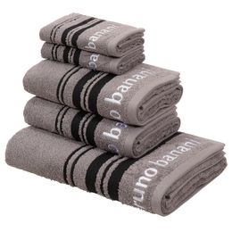 Handtuch Set Bruno Banani "Daniel, 1 Duschtuch 70x140, 2 Handt&uuml;cher 50x100, 2 G&auml;stet&uuml;cher 30x50", grau (taupe), 5, Walkfrottee, Walkfrottee, Obermaterial: 100% Baumwolle, Handtuch-Sets, Handtuch Set, Streifen-Bord&uuml;re & Markenlogo, weich, 100% Baumwolle