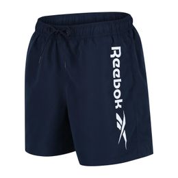 Badeshorts Reebok "Yestin", Herren, Gr. S (4), N-Gr, blau (vector navy), Microfaser, Obermaterial: 100% Polyester, bedruckt, unifarben, Badehosen Badeshorts, mit Kordelzug und elastischem Bund, mit Logo, basic