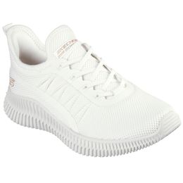 Slip-On Sneaker Skechers "BOBS GEO-NEW AESTHETICS", Damen, Gr. 37, wei&szlig; (sanftes wei&szlig;), Textil, Schuhe Slip-On Sneaker, Freizeitschuh, Schlupfschuh in veganer Verarbeitung, Topseller