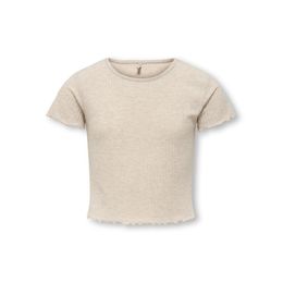 T-Shirt KIDS Only "KOGNELLA S/S O-NECK TOP NOOS JRS", M&auml;dchen, Gr. 158/164, pumice stone detail:melange, Jersey, Obermaterial: 65% Polyester, 30% Viskose, 5% Elasthan, meliert, regular fit kurz, Rundhals, gewellter Abschluss, Shirts T-Shirt, mit s&uuml;&szlig;er Wellenkante