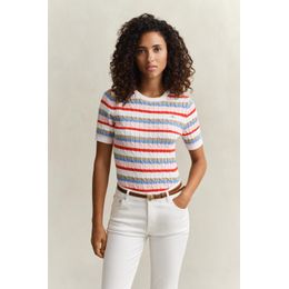 Kurzarmpullover Gant "STRETCH COTTON CABLE STRIPE SS", Damen, Gr. S, multicolor, Strick, Obermaterial: 88% Baumwolle, 10% Polyamid, 2% Elasthan, slim fit normal, Rundhals, Pullover Kurzarmpullover, Gestreifter Zopfstrick, Rundhals, Schmale Passform