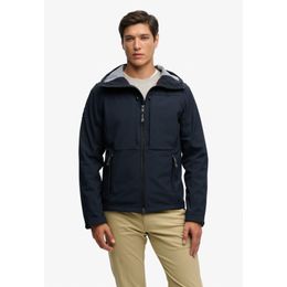Outdoorjacke Superdry "HOODED SOFTSHELL TREKKER JKT", Herren, Gr. 3XL, eclipse navy, Web, Obermaterial: 90% Polyester, 10% Elasthan, unifarben, relaxed fit normal, Jacken Outdoorjacke