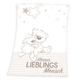 Babydecke Herding "Kleiner Lieblingsmensch", wei&szlig;, B:75cm L:100cm, Kunstfaser, Wohndecken, Babydecke, mit Teddy und Schaf, Kuscheldecke