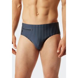 Badeslip Schiesser "Nautical Casual", Herren, Gr. 9, N-Gr, blau (801, admiral), Baumwolle, Elasthan, unifarben mit Farbeinsatz, Badehosen Badeslip, mit wei&szlig;en Streifen