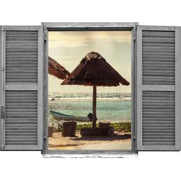 Wandtattoo queence "Palapa", bunt, B:80cm H:60cm T:0,1cm, Wandtattoos, Wandtattoo, Wandsticker, Wandbild, selbstklebend, 3D, Fenster