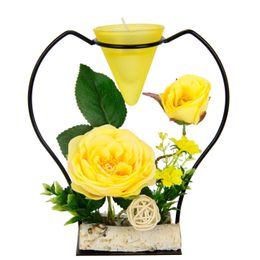 Teelichthalter I.GE.A. "Rose", gelb, B:17cm H:19cm, Glas, Metall, Polyester, Kerzenhalter, Teelichthalter, Metall Glaseinsatz Teelichtkerze Kunstblumen Kerzenst&auml;nder Advent 3D