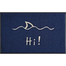 Fu&szlig;matte "Hi" Gr. 2, blau (blau, wei&szlig;), B:50cm H:9mm L:75cm, Kunstfaser, wash+dry by Kleen-Tex, Teppiche, Fu&szlig;matte, Schmutzfangmatte, mit Spruch, In- und Outdoor geeignet, waschbar