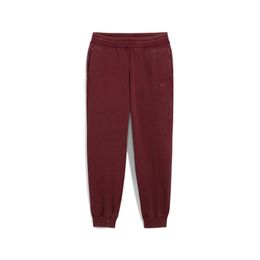 Trainingshose Puma "ESS ELEVATED COMFORT WASH SWEATPANTS FL CL", Damen, Gr. M, N-Gr, rot (ruby shimmer), Fleece, Obermaterial: 66% Baumwolle, 34% Polyester, bedruckt, comfort fit normal, Hosen Trainingshose, sportlicher Stil, mit Print-Applikationen, mit Eingrifftaschen