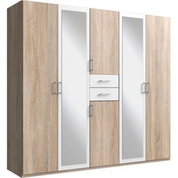 Kleiderschrank wimex "Diver Dreht&uuml;renschrank mit Spiegel, 180, 225 o. 270cm breit", wei&szlig; (struktureichefb hell, wei&szlig;, griffe alu), B:225cm H:207cm T:58cm, Schr&auml;nke, Kleiderschrank, Bestseller Schlafzimmerschrank wahlweise 3 Innenausstattungen