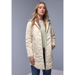 Steppjacke Street One, Damen, Gr. 44, powder beige, Web, Obermaterial: 55% Polyester, 45% Polyamid. Futter: 100% Polyester. Wattierung: 100% Polyester (REPREVE), unifarben, l&auml;ssig geschnitten Po-bedeckend, Rundhals, B&uuml;ndchen, Jacken Steppjacke, mit abnehmbarer Jersey-Kapuze