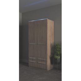 Kleiderschrank Priess "Schrank Garderobe W&auml;scheschrank Barcelona in 5 Breiten", braun (struktureichefarben hell), B:94cm H:193cm T:54cm, Holzwerkstoff, Schr&auml;nke, Kleiderschrank, viel Stauraum, ger&auml;umige Schubk&auml;sten, mit Spiegel, MADE IN GERMANY