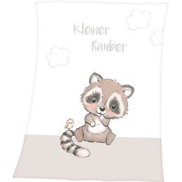 Babydecke Baby Best "Kleiner R&auml;uber", beige, B:75cm L:100cm, Polyester, Wohndecken, Babydecke, mit niedlichem Waschb&auml;r Motiv und Schriftzug, Kuscheldecke