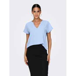 Jacqueline de Yong Shirtbluse JDY "JDYLION S/S TOP WVN NOOS", Damen, Gr. 38, powder blau, Web, Obermaterial: 100% Polyester, unifarben, regular fit normal, V-Ausschnitt, Blusen Shirtbluse