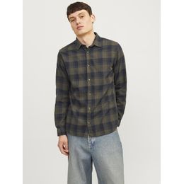 Jack & Jones Langarmhemd JACK & JONES "JJJOSHUA FALL BUFFALO SHIRT LS", Herren, Gr. S, N-Gr, gr&uuml;n (forest night), Web, Obermaterial: 60% Baumwolle, 40% Polyester, kariert, slim fit, 2-Knopf-Manschette, Hemden Langarmhemd