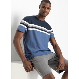 T-Shirt bonprix "T-Shirt aus reiner Baumwolle", Herren, Gr. 60/62 (XXL), blau (hellindigo gestreift), Obermaterial: 100% Baumwolle, regular fit, Shirts T-Shirt, Regular Fit, mit elastischem Bund, mit Streifenmuster