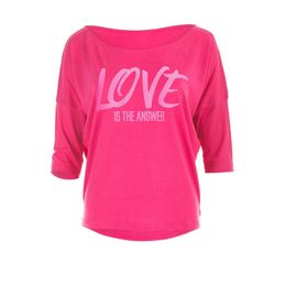 3/4-Arm-Shirt WINSHAPE "MCS001 ultra leicht", Damen, Gr. L, pink (deep pink, glitzer neon pink), 50% Modal, 50% Baumwolle, U-Boot-Ausschnitt, Shirts 3/4-Arm-Shirt, mit neon pinkem Glitzer-Aufdruck