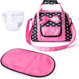 Puppen Wickeltasche BAYER "schwarz Herzen", pink (schwarz herzen), Puppenausstattungen, KinderB:7cm H:20cm L:27cm T:27cm, Puppen Wickeltasche, B:7cm H:20cm L:27cm T:27cm