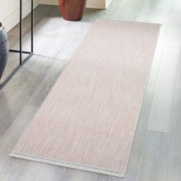Teppich Carpet City "CLASICO 0052", rosa, B:80cm H:11mm L:300cm, Obermaterial: 100% Polyester, Teppiche, Teppich, L&auml;ufer, Kurzflor, Hochtief-Muster, Boho, Fransen, Wohnzimmer