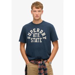 Rundhalsshirt Superdry "ATHLETIC ESS TEE", Herren, Gr. S, blau (nautical navy), Single Jersey, Obermaterial: 100% Baumwolle, meliert, loose fit h&uuml;ftlang, Rundhals, Shirts Rundhalsshirt