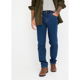 Gerade Jeans bonprix "Classic Fit Stretch-Jeans, Straight", Herren, Gr. 50, N-Gr, blau (dunkelblau denim (l&auml;nge: regul&auml;r)), Denim/Jeans, Obermaterial: 99% Baumwolle, 1% Elasthan, unifarben, klassisch lang, Jeans Gerade Jeans, klassische Passform, aus Baumwolle mit Elasthan