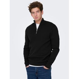Only & Sons Troyer ONLY & SONS "ONSTING LIFE REG HALF ZIP KNIT NOOS", Herren, Gr. XL, schwarz, Strick, Obermaterial: 100% Baumwolle, unifarben, regular fit normal, ohne Ausschnitt, B&uuml;ndchen, Pullover Troyer, Baumwolle, regular fit
