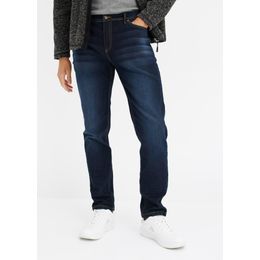 Slim-fit-Jeans bonprix "Slim Fit Stretch-Jeans, Tapered", Herren, Gr. 32, U-Gr, blau (dunkelblau denim), Obermaterial: 98% Baumwolle, 2% Elasthan, slim fit, Jeans Slim-fit-Jeans, Tapered Schnittverlauf, mit Stretch-Anteil
