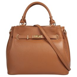 Henkeltasche Samantha Look, Damen, Gr. B/H/T: 34cm x 27cm x 17cm onesize, braun (cognac), Leder, leicht gl&auml;nzend, unifarben, Taschen Henkeltasche, echt Leder, Made in Italy, ger&auml;umige Henkeltasche mit Smartphonefach