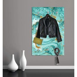 Garderobenleiste queence "Hardy", blau (t&uuml;rkis, goldfarben), B:80cm H:120cm T:3cm, Acrylglas, Garderobenhalter, Garderobenleiste, Wand Garderobe, Marmor Optik, Gold, Glitzer, platzsparend