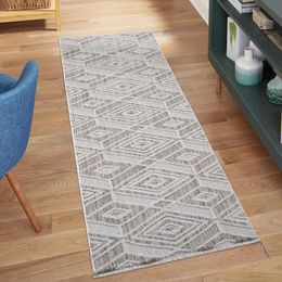 Teppich Carpet City "LINDO 8875", gr&uuml;n, B:80cm H:11mm L:300cm, Obermaterial: 100% Polyester, Teppiche, Teppich, Kurzflor, Hochtief-Muster/ 3D-Effekt, Fransen, Boho-Stil, Wohnzimmer