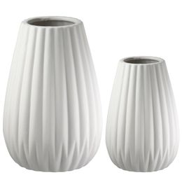 Tischvase CASABLANCA BY GILDE "2tlg. Set Vase Piega wei&szlig; H.17 cm", wei&szlig;, B:10,5cm H:17cm T:10,5cm &Oslash;:10,5cm, Porzellan, Vasen, Tischvase