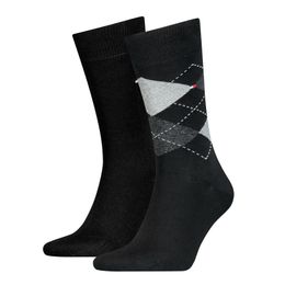 Socken Tommy Hilfiger "TH MEN SOCK CHECK 2P", Herren, Gr. 43-46, schwarz, Baumwollmischung, normal, Socken Socken, mit klassischem Argyle-Design